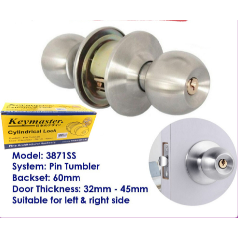 KEYMASTER 3871SS CYLINDRICAL LOCK PINTU LOCK TOMBOL PINTU TOMBO PINTU ...