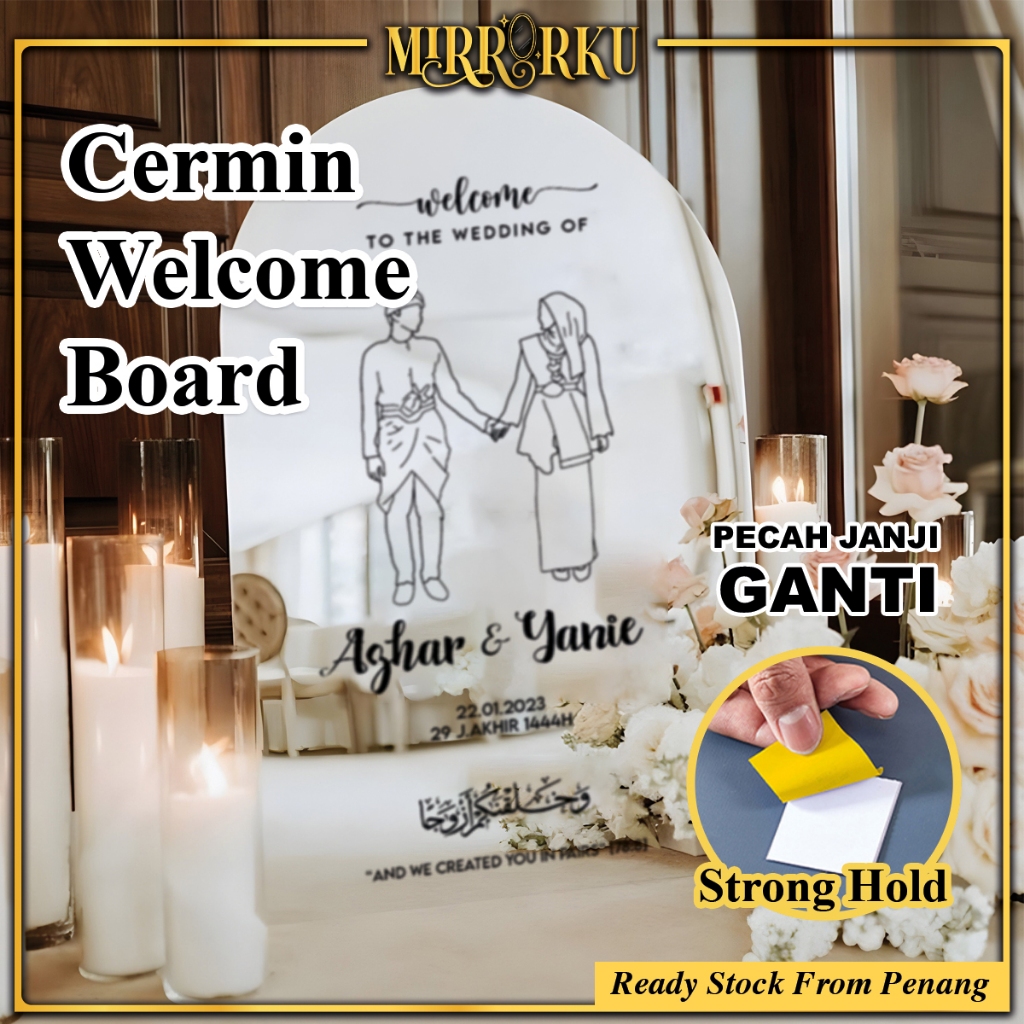 MIRRORKU Cermin Welcome Board Unbreakable Acrylic Mirror Wedding Mirror ...
