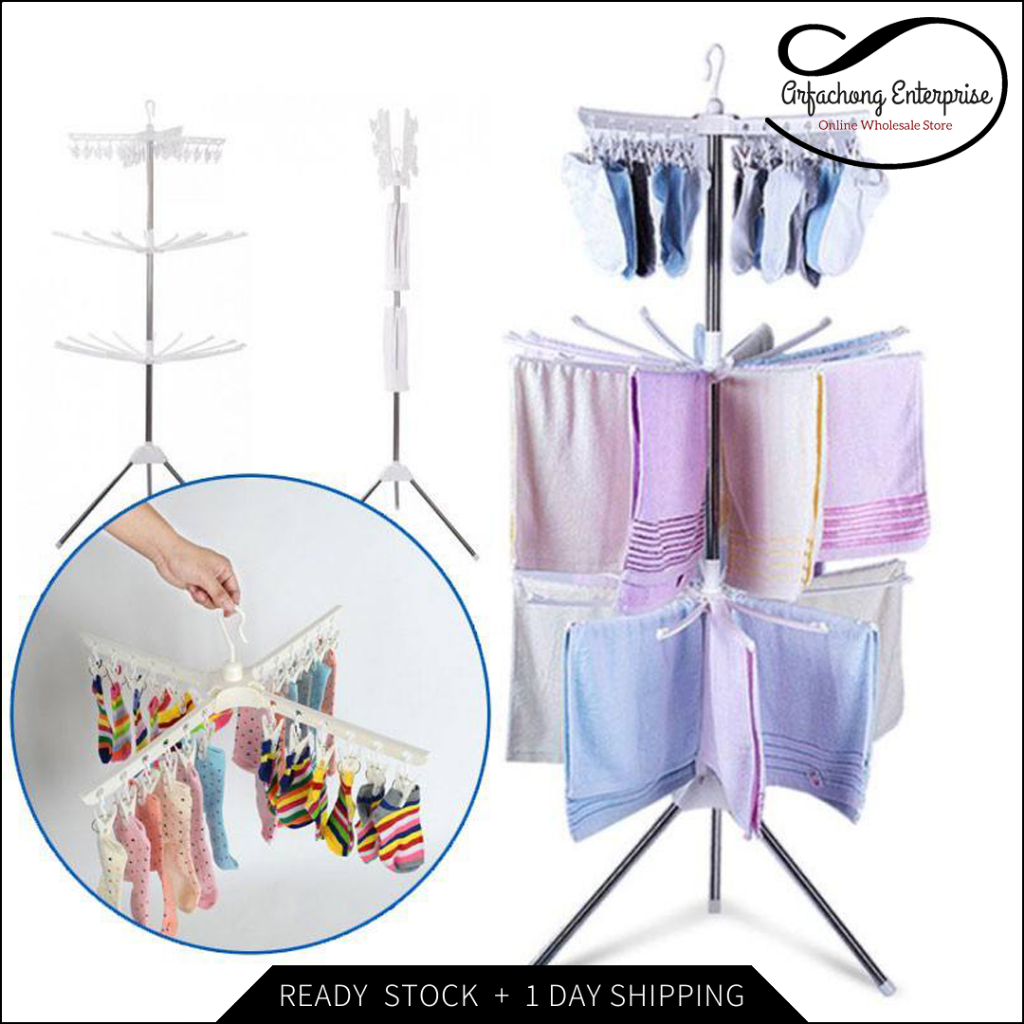 3 Tiers Foldable Clothes Drying Rack Laundry Rack Hanger Washing ...