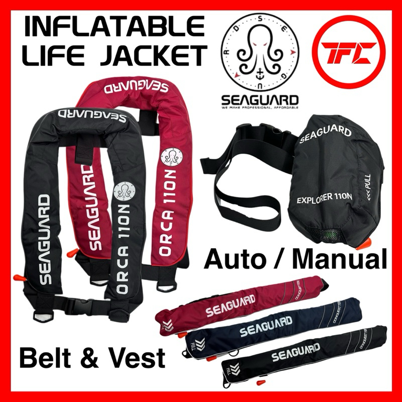 SEAGUARD Auto / Manual Inflatable Vest Belt Waist Life Jacket Orca 110N ...