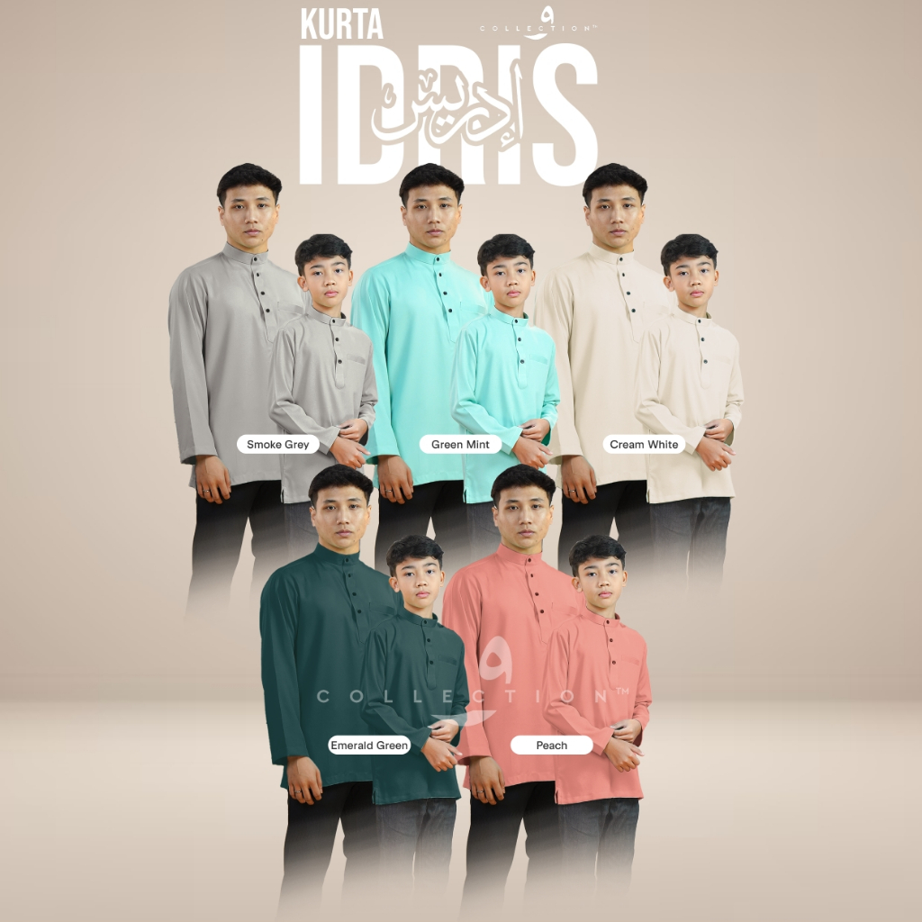 Kurta Idris Cekak Musang Kain Comocrepe Stretchable Plain Dewasa Butang ...