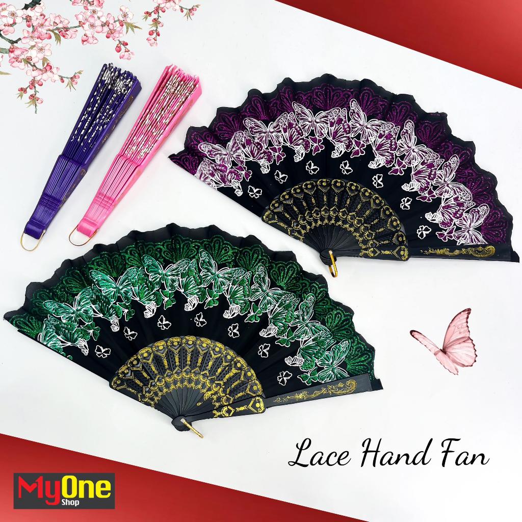Peacock Rose Lace Hand Fan Kipas Tangan Lipat Tarian-Floral Fold Fans ...