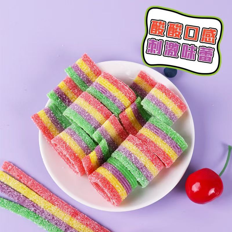 30bag/box Strip Sweet Sour Fruit Rainbow Candy Snacks Mixed Fruit ...
