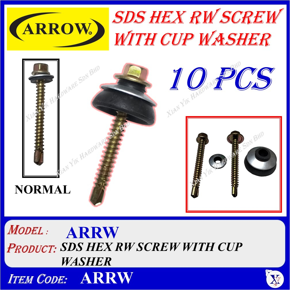 [10 pcs] ARRW (12 X 2" / 12 X 2-1/2") SDS HEX RW SCREW WITH CUP WASHER ...
