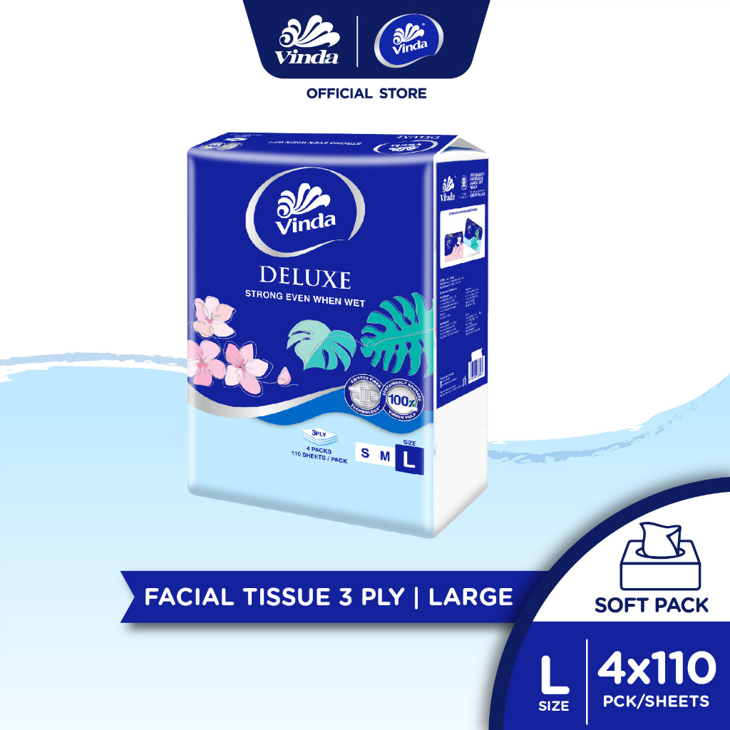 Vinda Deluxe Facial Tissue Soft Pack Medium 3ply (90s x 5 packs)/(110s x 4 packs) | Shopee ...