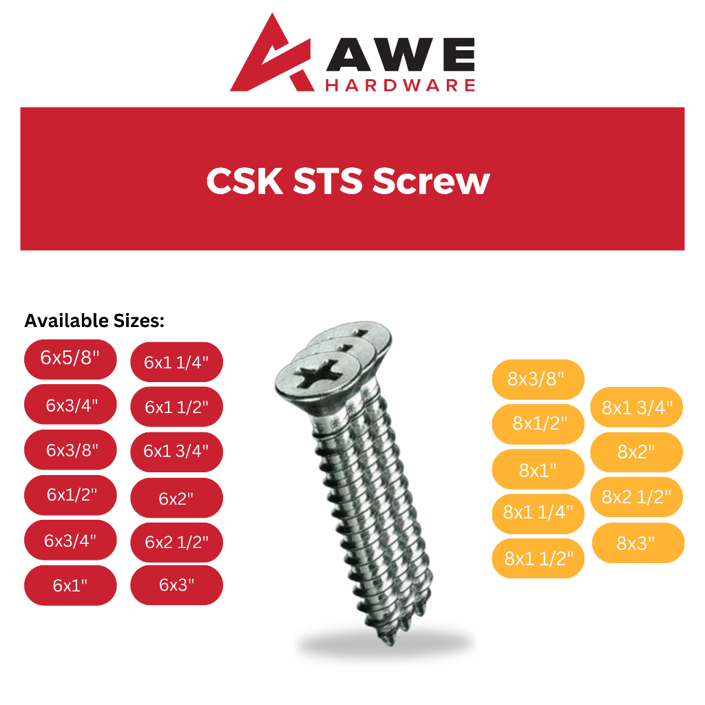 AWE Self Tapping Screw CSK Stainless Steel Silver Flat Head Screw DIY ...