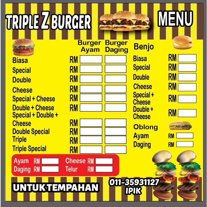 STICKER STALL MENU BURGER WITH DETAILS AND FOOD PICTURE | Shopee ...