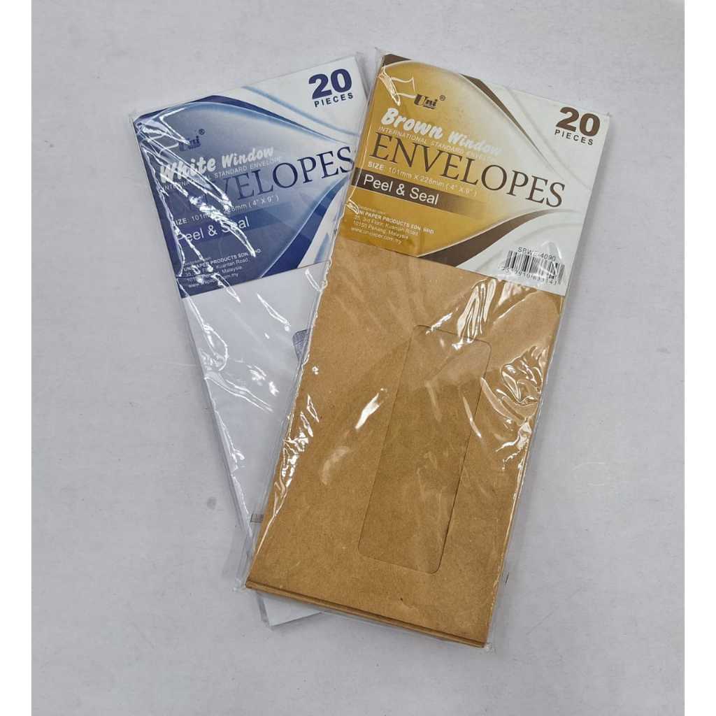 Uni Paper 4x9 Peel & Seal Brown/White Window Envelope 20's | Shopee ...