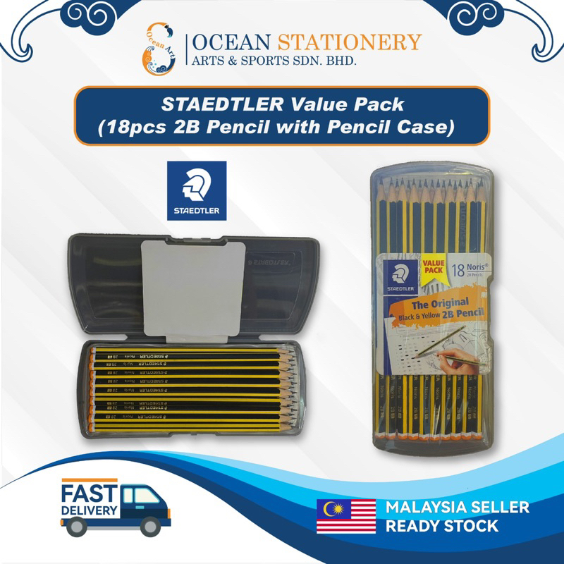 STAEDTLER Value Pack (18pcs 2B Pencil with Pencil Case) | Shopee ...