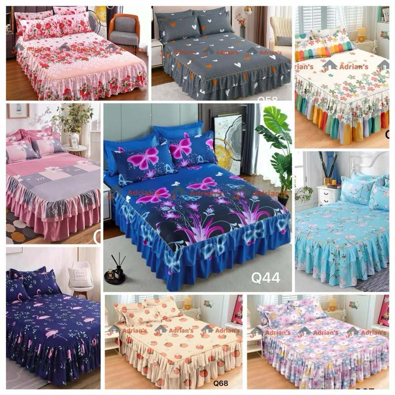 3 IN 1 King Size 190x200cm Cadar Ropol Set BedSheet Bed Skirt Bedspread ...