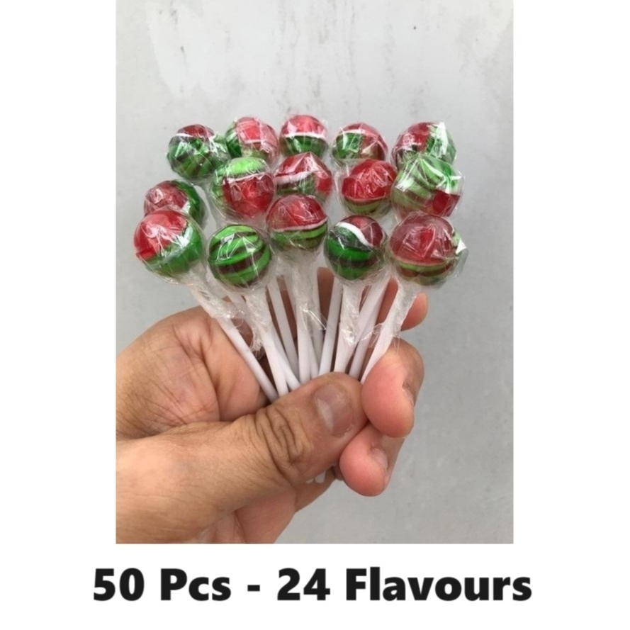 50 Pcs Mini Lollipop Ball Candy Spiderman/ Eyeball/Cola/Milk + Choc/Rainbow/Durian/Watermelon ...