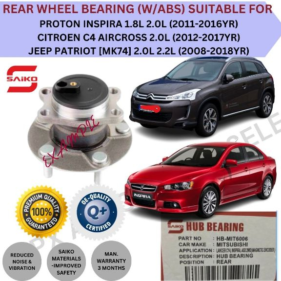 SAIKO WHEEL HUB BEARING REAR (W/ABS) FOR PROTON INSPIRA [CY] '10-16YR ...