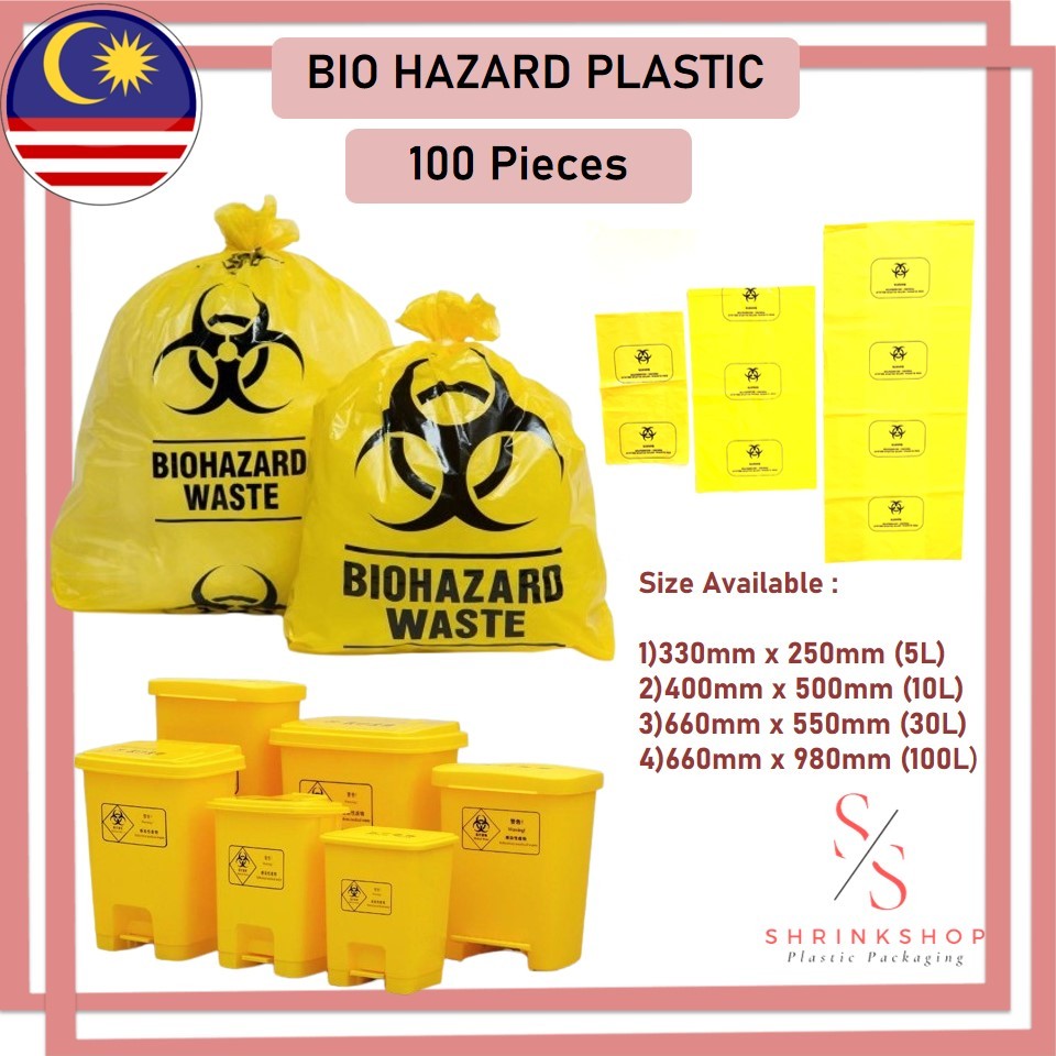 50PCS/100PCS Biohazard Bag for Clinical Waste Yellow Plastic Bag (5L ...