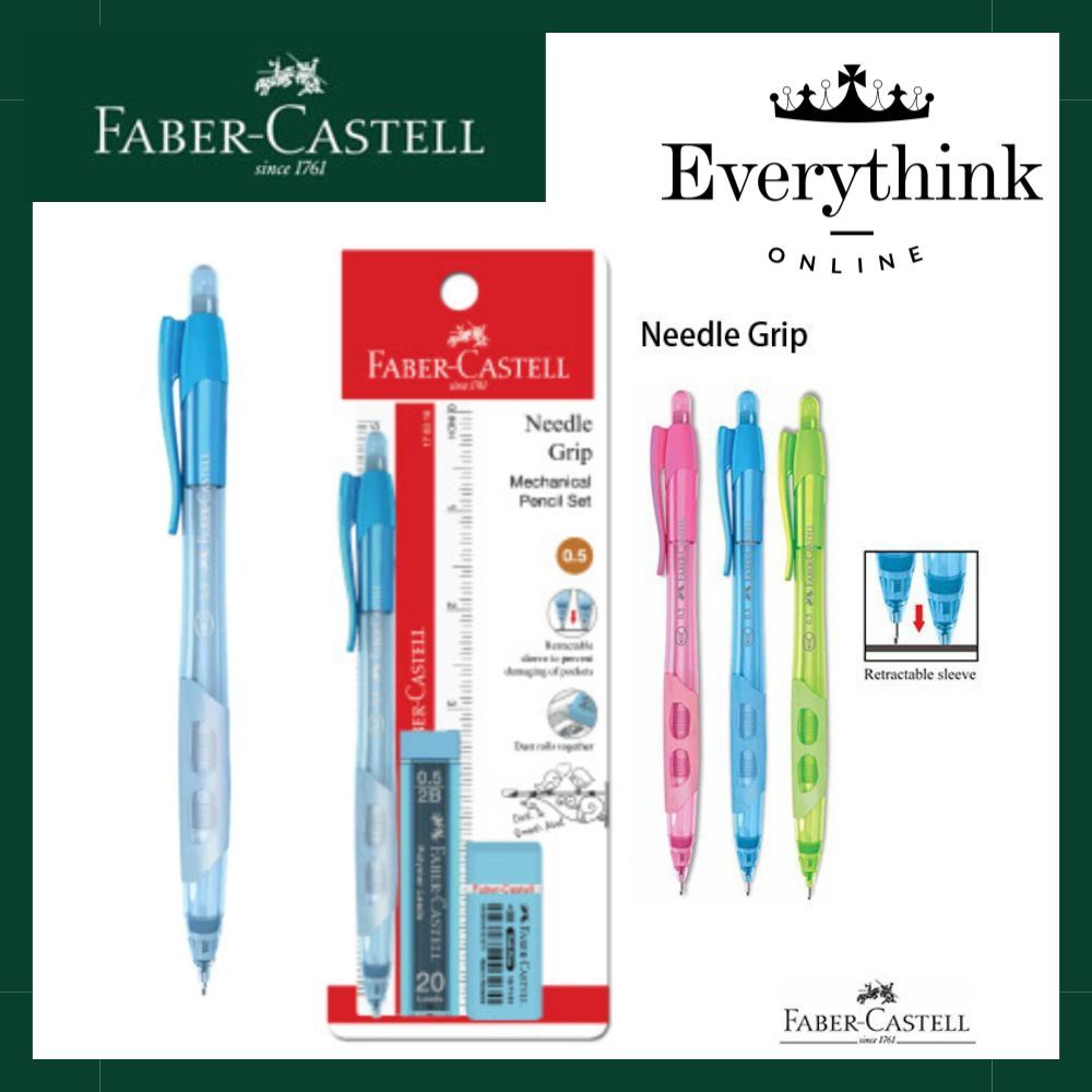 FABER CASTELL MECHANICAL PENCIL NEEDLE GRIP 0.5MM SET FREE LEAD ERASER ...