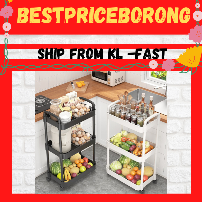 PATTERN Trolley Rack Storage 3 Tier Trolley Kitchen Rack With Wheel ...