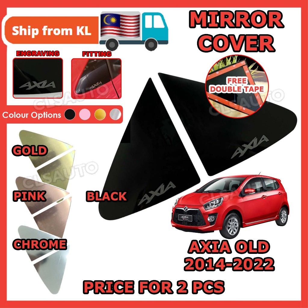 Axia Side Mirror Cover (2pcs) with Double Tape Black Chrome Cermin Tepi ...