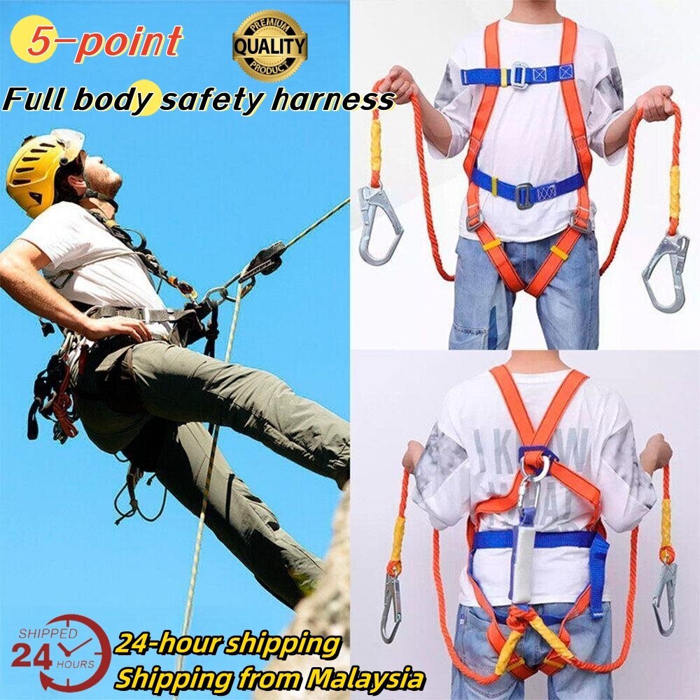 Safety Belt Full Body Harness Fall Protection Absorber Parachute Type Polyamide Lanyard Double ...