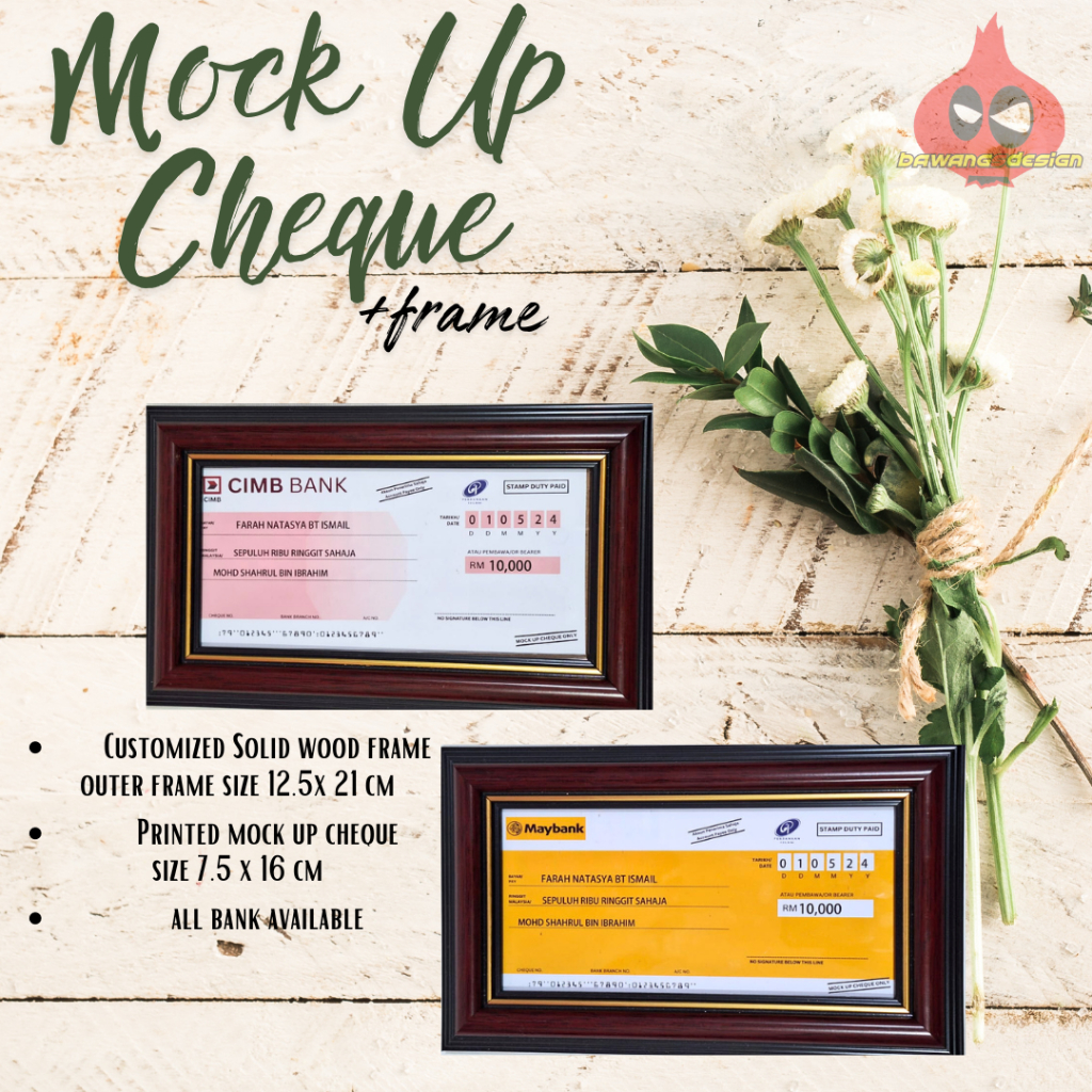 Mock Up Cheque + Frame Any Bank Replika Cheque Hantaran Kahwin Nikah ...