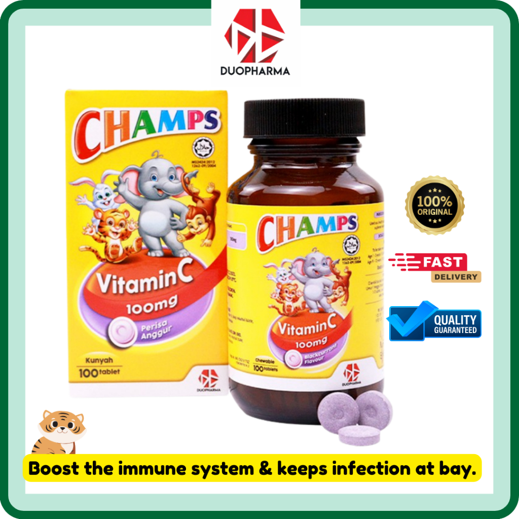 Champs Vitamin C - Blackcurrant flavour 100mg (100 tablets) EXP: 12/ ...