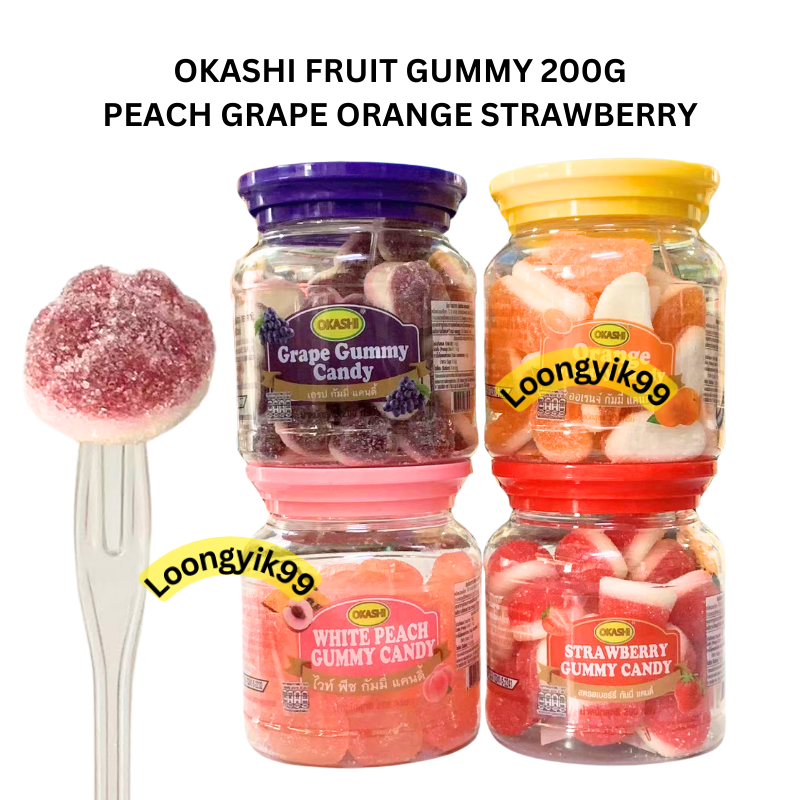 OKASHI FRUIT GUMMY 200G PEACH GRAPE ORANGE STRAWBERRY HALAL | Shopee ...