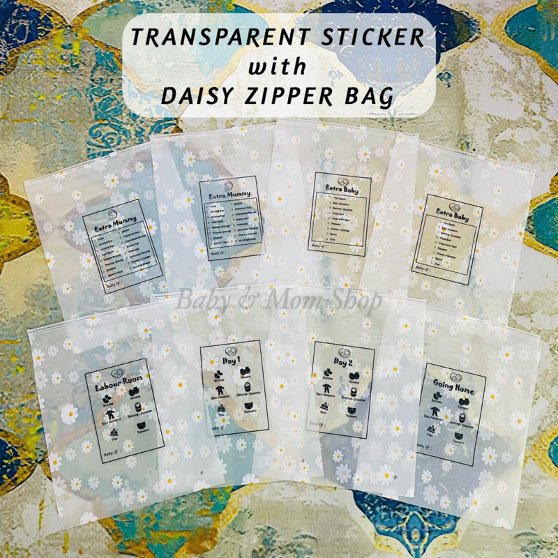 Set Bajet+ 8pcs DAISY ZIPPER BAG Transparent dan White Sticker PLASTIK ...