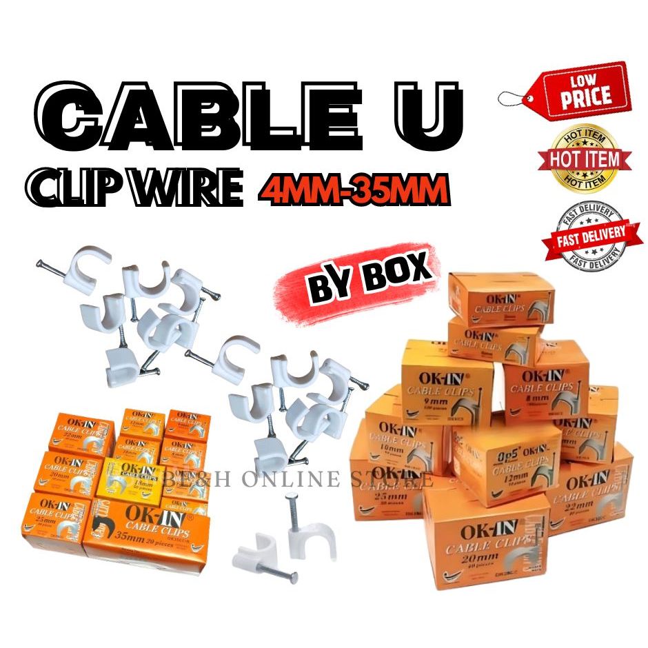 OK-IN PVC CABLE WHITE U CLIP WITH NAIL 4MM-26MM KLIP WAYAR PAKU BOX ...