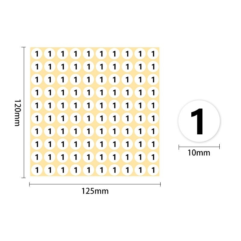 (1-20) SINGLE NUMBER MINI 10MM WHITE STICKER LABEL SHEET 1 2 3 4 5 6 7 ...
