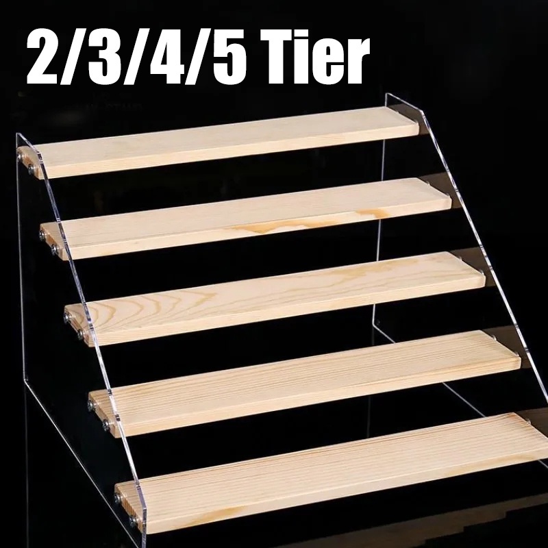 3/4/5 Tier Ladder Acrylic Display Stand Rack Wooden Cosmetics Dolls ...
