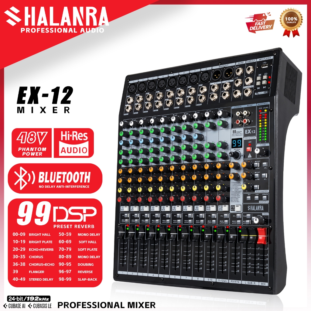 EX12 professional mixer, 12-channel mixer, Bluetooth/99 DSP effects/48v ...