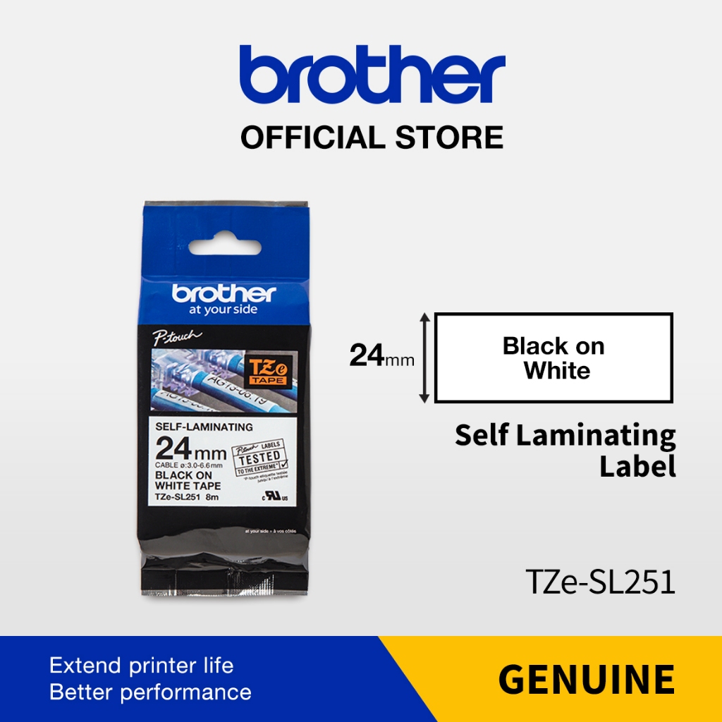 Brother TZe-SL251 Black on White 24mm Self Laminating Tape ...