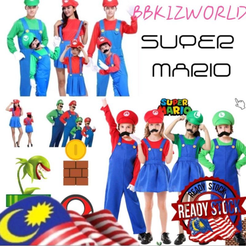 Super Mario Adults Costume Halloween Party MARIO &LUIGI Cosplay ...