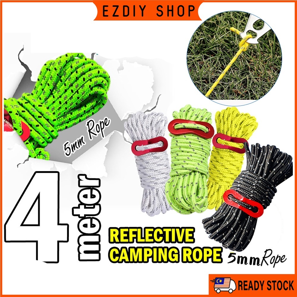 Camping 5mm Super Reflective Paracord Rope 4 meters Flysheet Tarp Tent ...