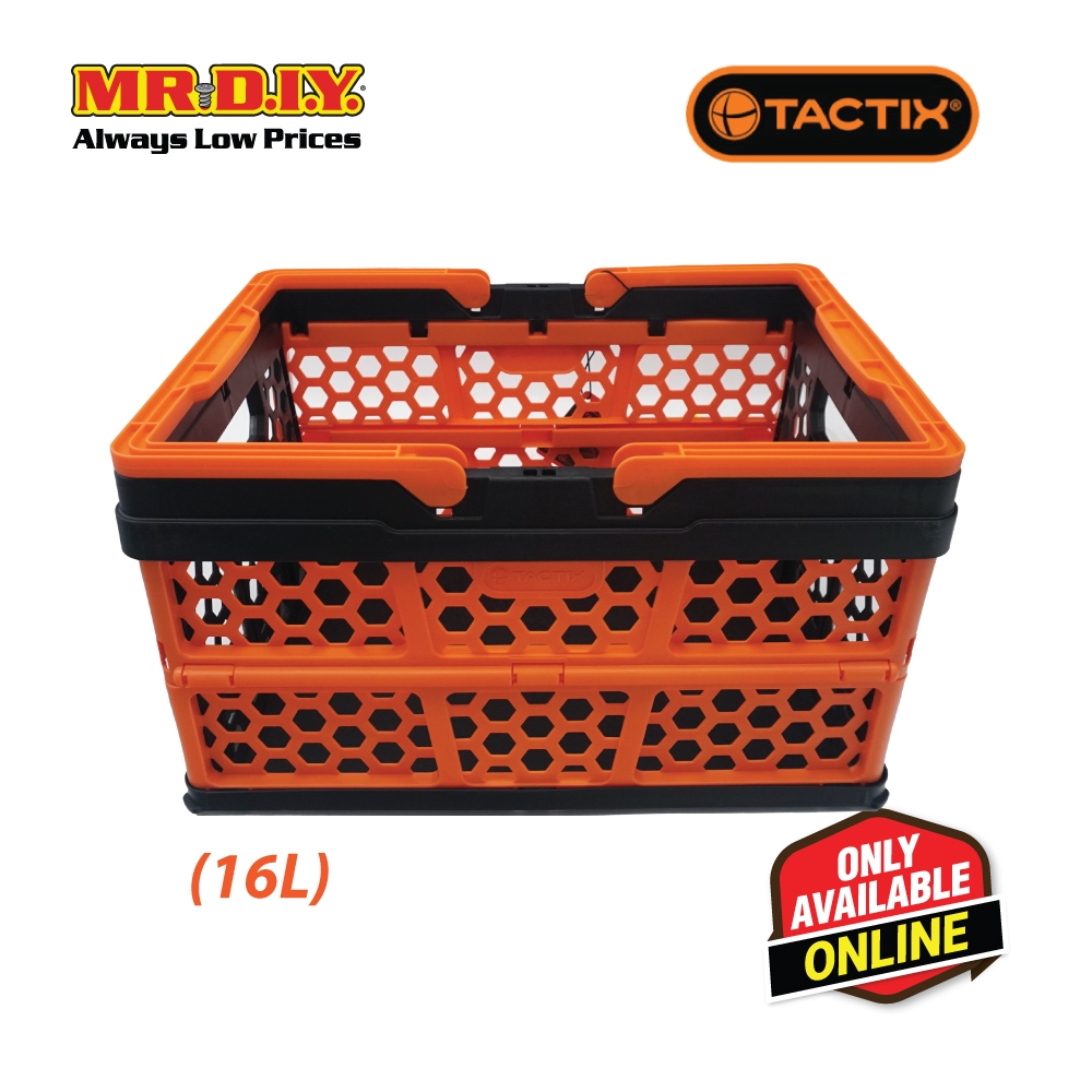 TACTIX Collapsible Knock Down Basket Crate Plastic Storage Organizer ...