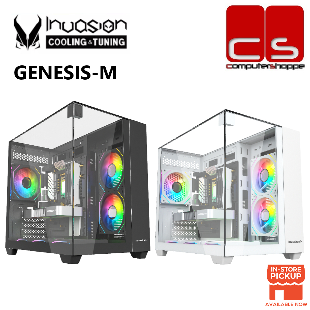 Invasion Genesis-M Tempered Glass M-ATX Gaming Case - Black/White ...