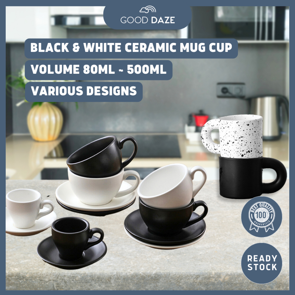 【GOOD DAZE】Black Coffee Cup Mug White Latte Cup 220ml 300ml Coffee Cup ...
