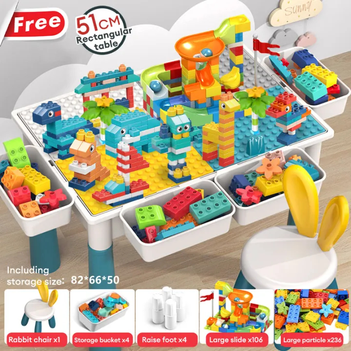 Multi-Function Building Blocks Table For Kids Learning Playing Study Drawing Compatible Duplo ...