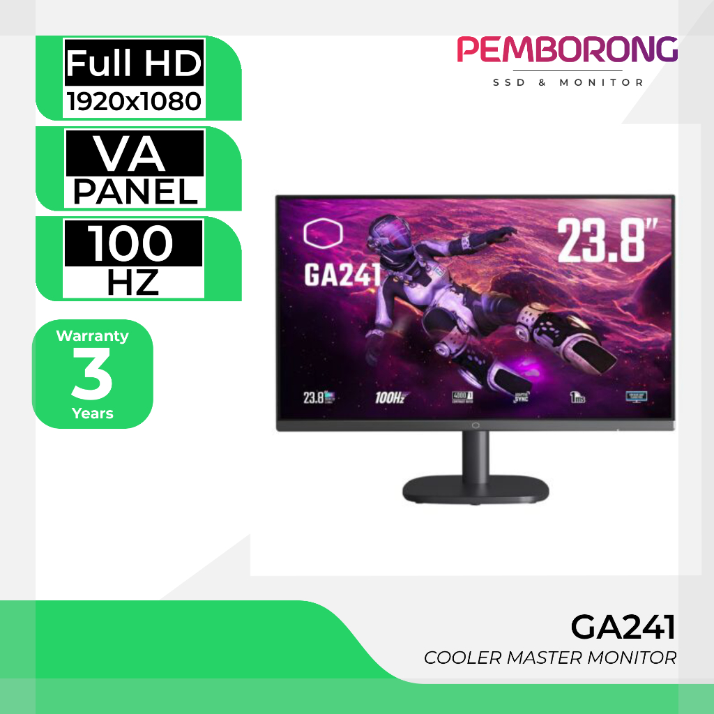 MONITOR COOLER MASTER LED FLAT 23.8" GA241 ( VA / FHD / 1MS / VGA ...