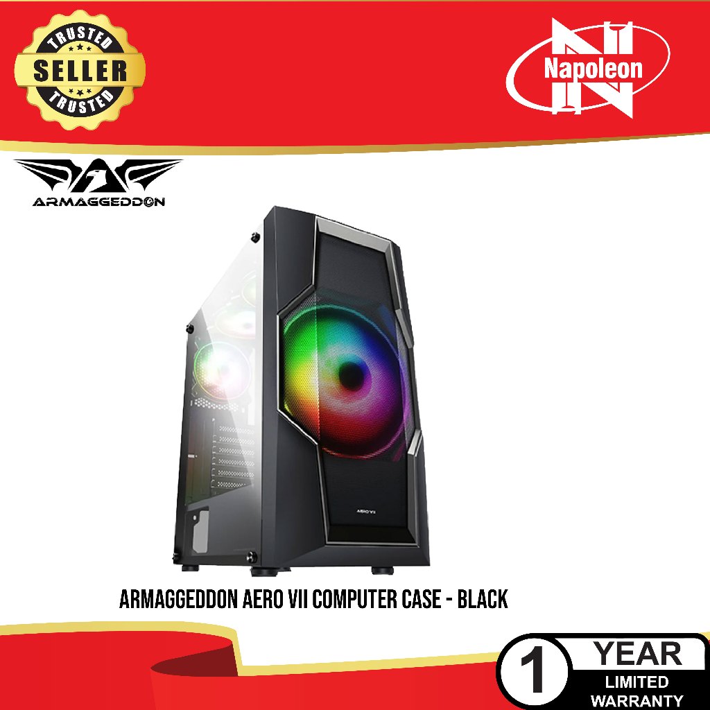 ARMAGGEDDON AERO VII COMPUTER CASE - BLACK (FREE 3 RGB FANS) | Shopee ...