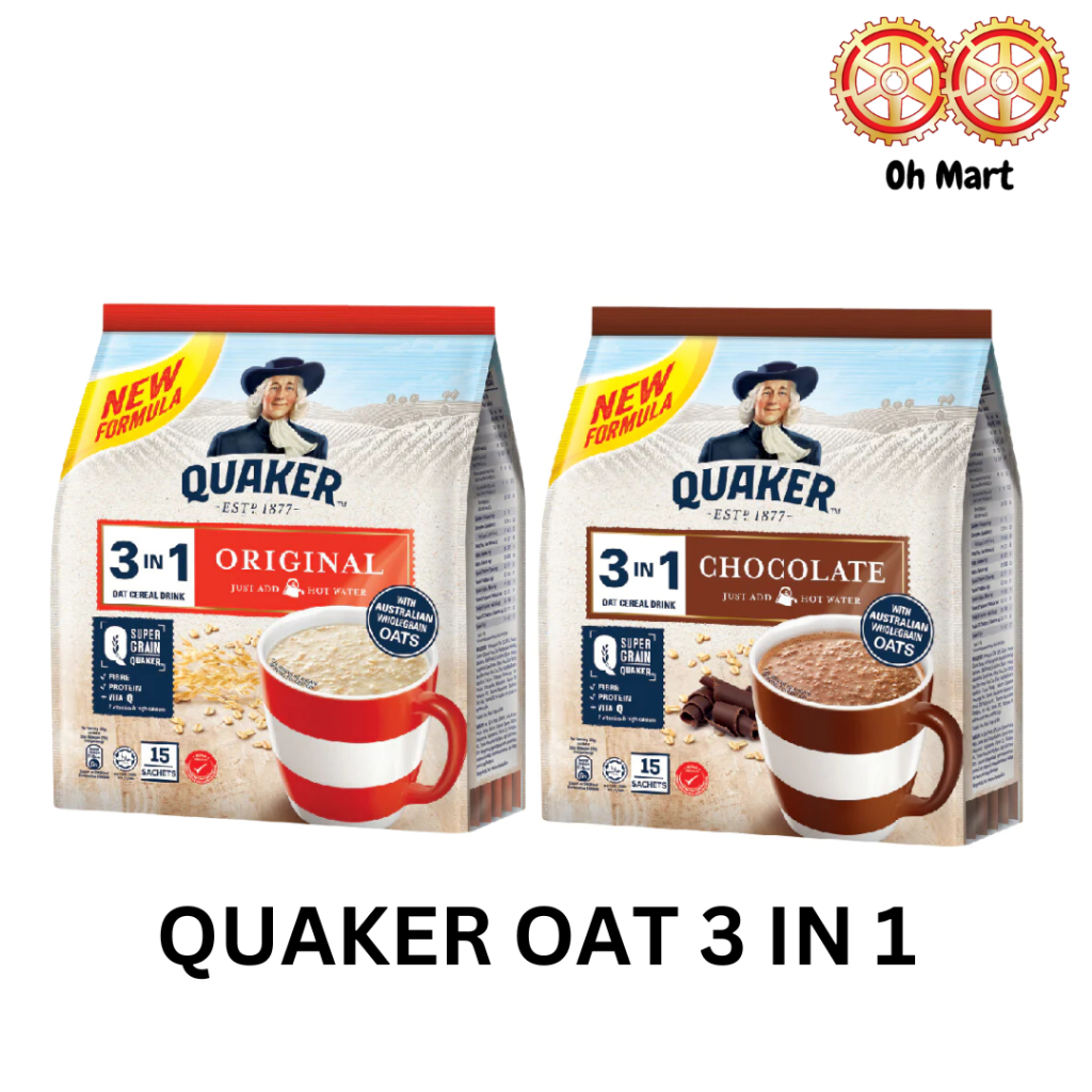 Quaker 3 in 1 Oat Cereal Drink Chocolate/ -28g x 15 sachets | Shopee ...