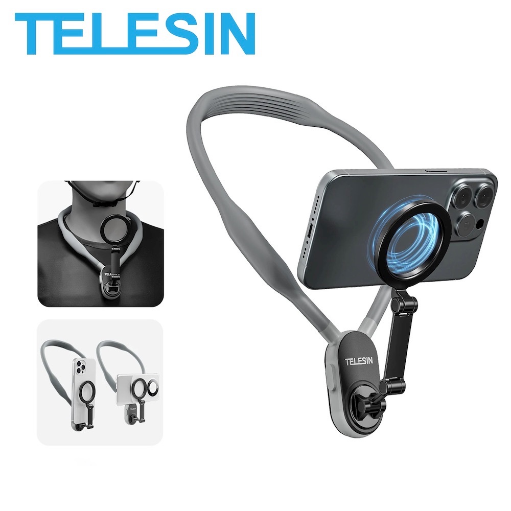 TELESIN Silicone Magnetic Neck Holder Phone Mount for Mobile Smartphone ...