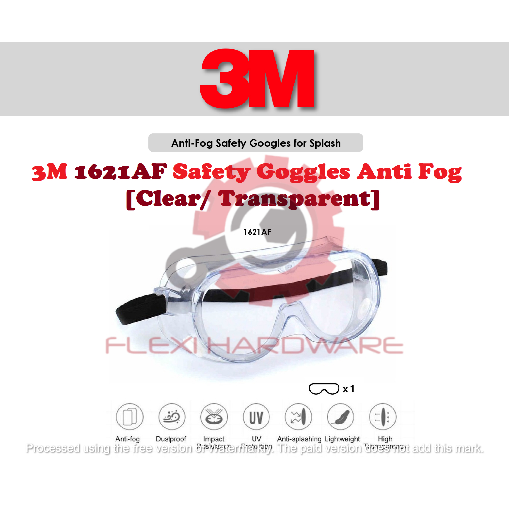 3M 1621AF Safety Goggles Anti Fog [Clear/ Transparent] Polycarbonate ...