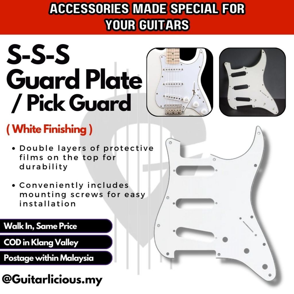 SSS Single Coil Pick Up Configuration WHITE Guard Plate for ...