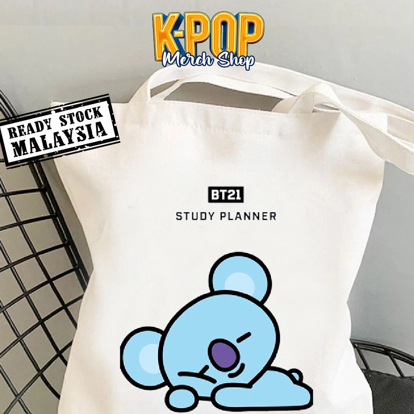 BTS BT21 Tinytan Bangtan OT7 Kpop Merch Canvas Tote Bag Shoulder Student School Tinytan Minini ...