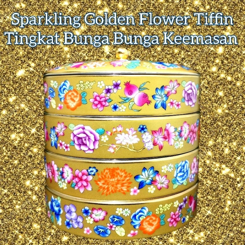 Beautiful Golden Sparkling Flowers Porcelain Tiffin Flower Level Golden ...