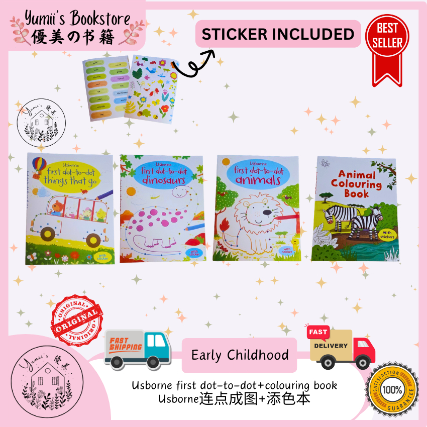 Usborne buku sambung titik first dot-to-dot+colouring book with ...