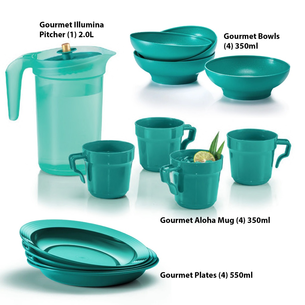 Tupperware Gourmet Giant Pitcher (3.7L) / Plates (550ml) / Bowls (600ml ...
