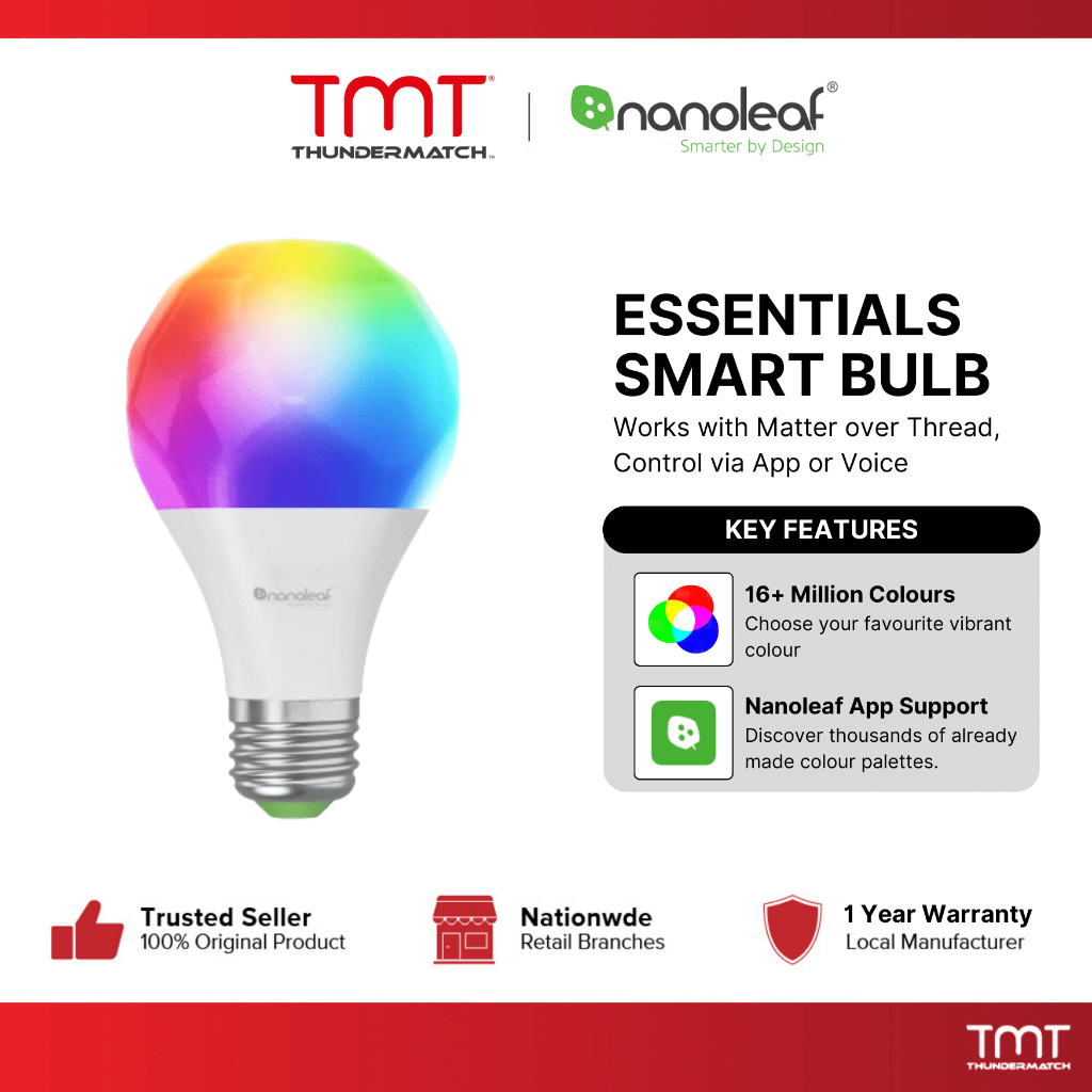 Nanoleaf Essentials Smart Bulb Gaming RGB Light Bulb A60 E27 Matter 1 Year Warranty | Shopee ...