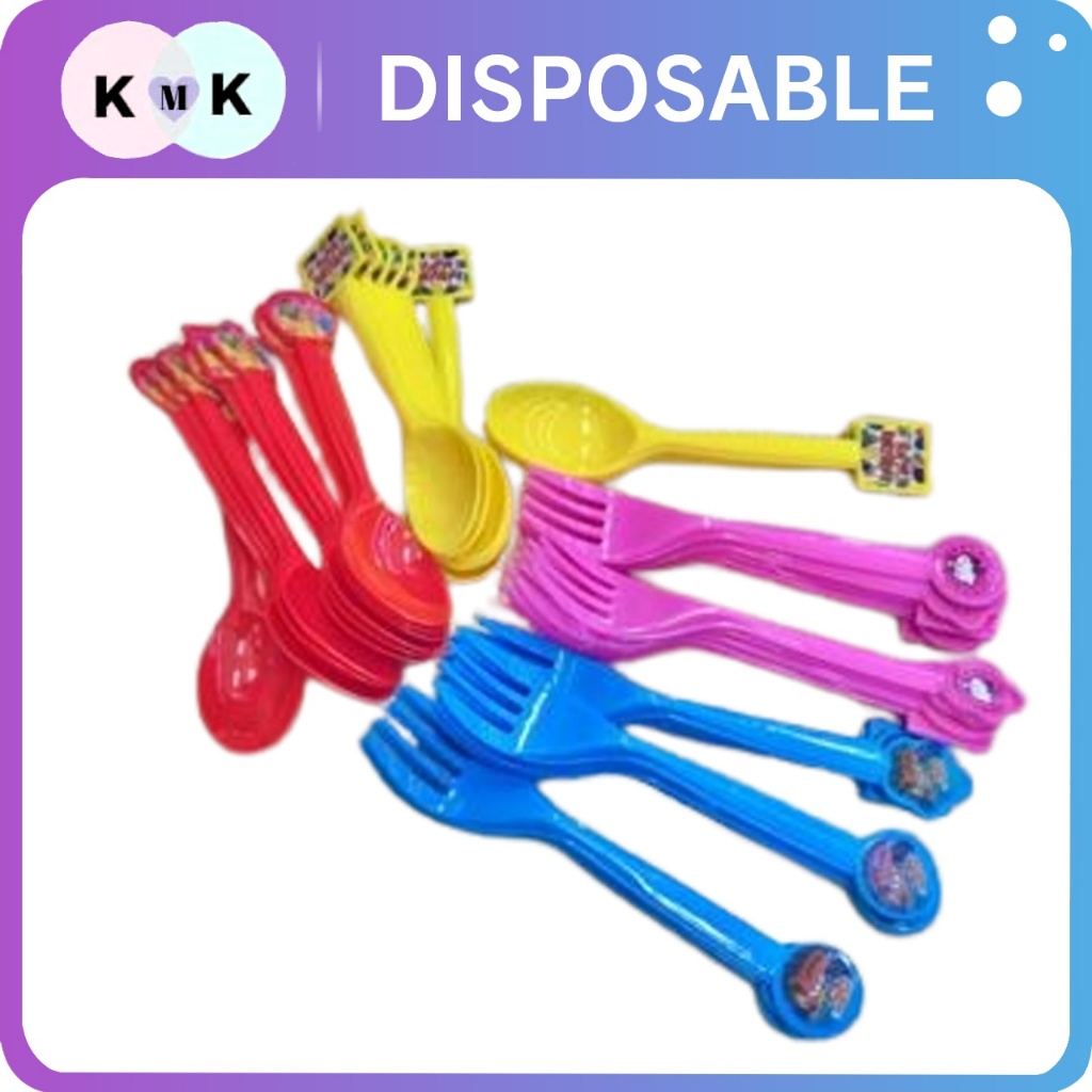 KMKMENG Spoon Fork Plastic Kids Party Birthday 10 pcs 1 set | Shopee ...