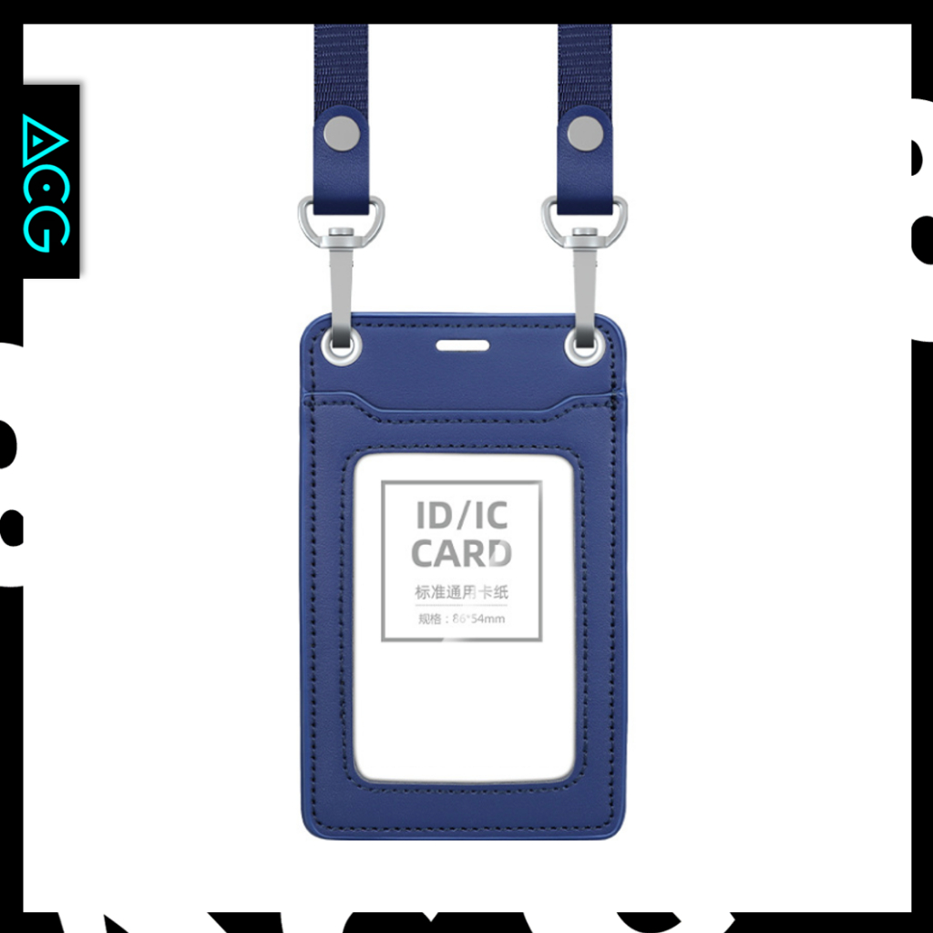 ID Card/IC Card Holder With Neck Lanyard - Real Leather Double Hooks ...