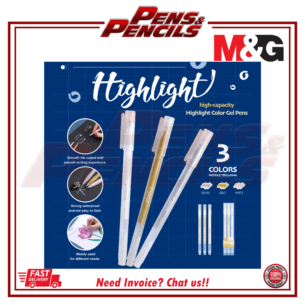 M&G High-Capacity Highlight Color Gel Pen Silver / Gold / White ...